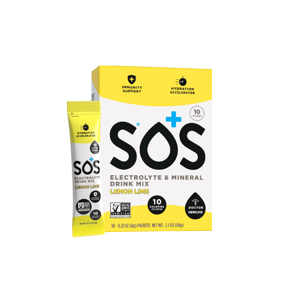 SOS Lemon Lime Hydration Electrolyte Drink Mix Sticks, 10 Pack | Boost ...