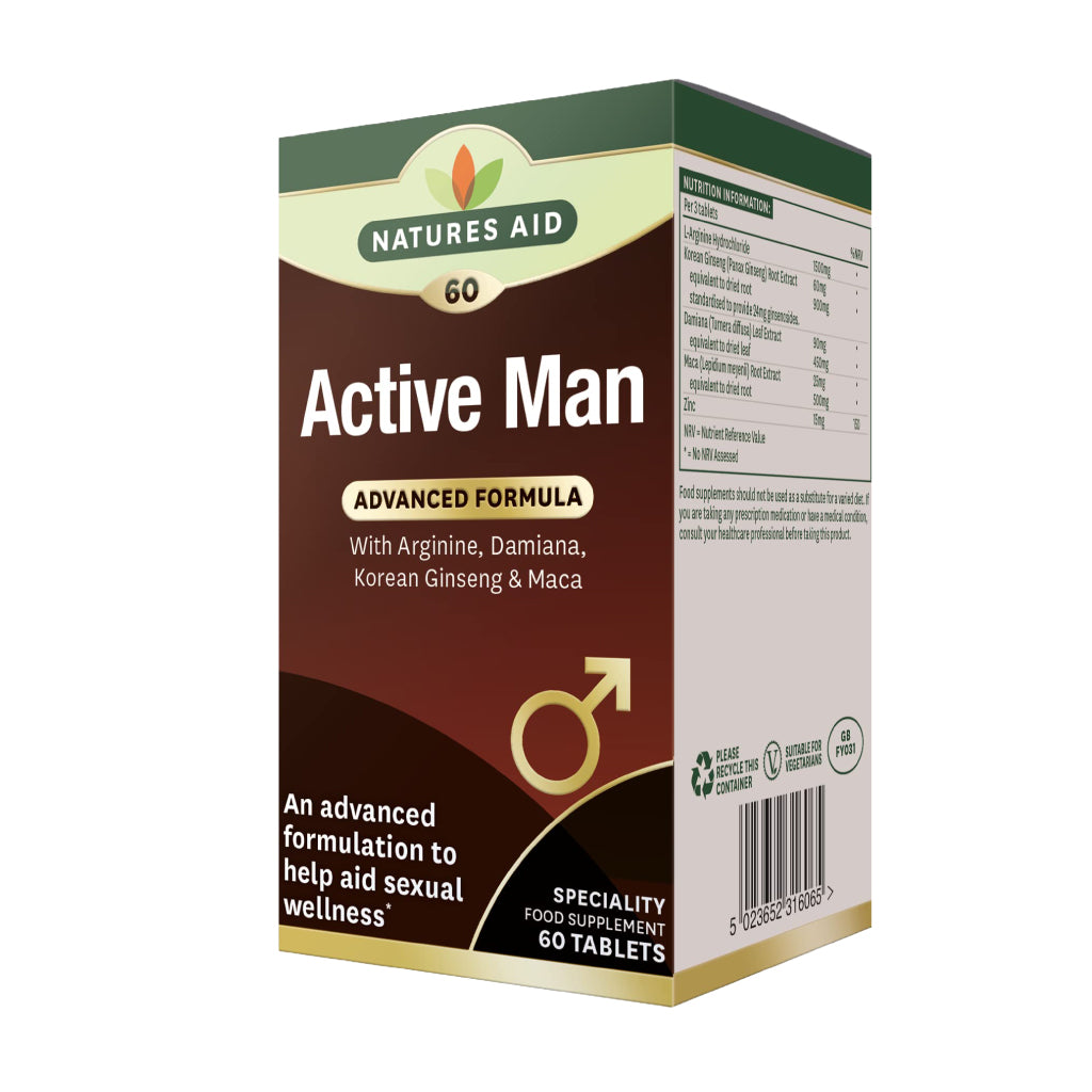 Natures Aid Active Man With Arginine Korean Ginseng & Maca, 60 tablets
